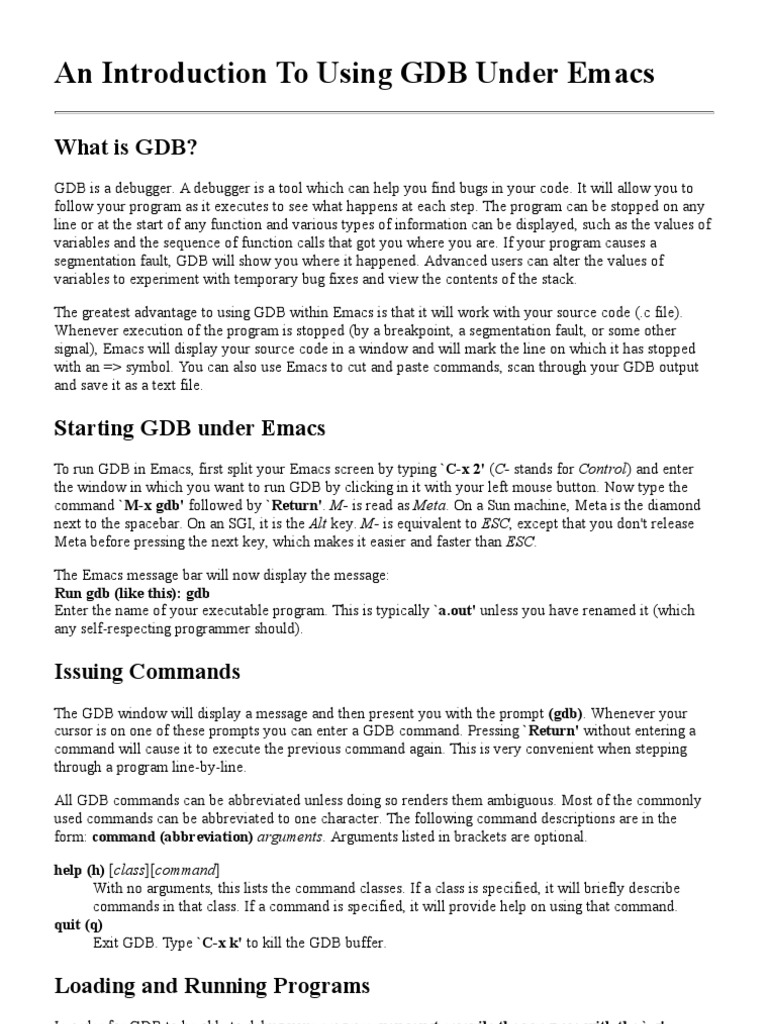 Intro To GDB Under Emacs | PDF | Subroutine | Command Line Interface