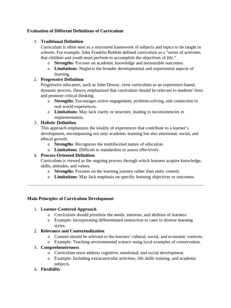 Evaluation of Different Definitions of Curriculum | PDF | Curriculum | Learning
