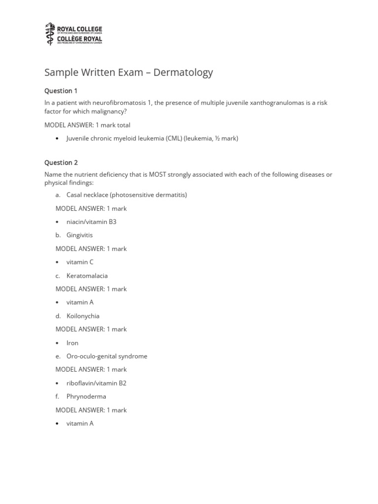2025 Dermatology Sample Written Saq Exam e | PDF