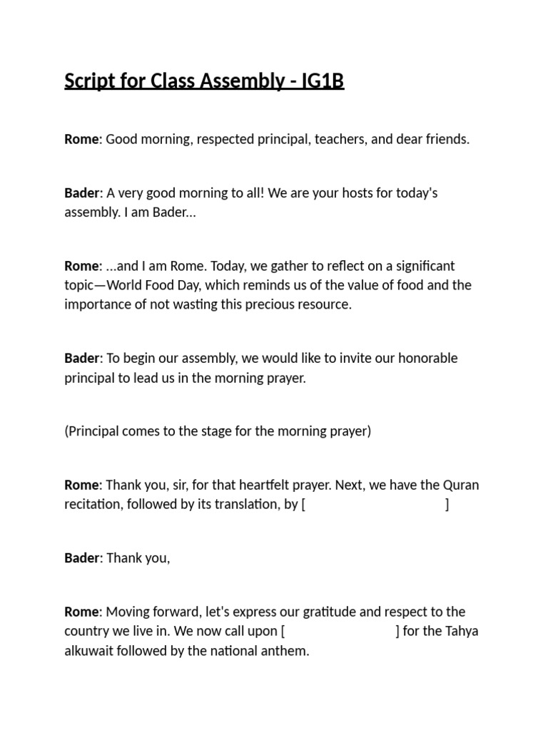 Script for Class Assembly | PDF