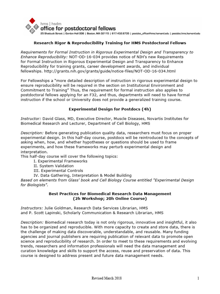 Postdoc Training in Research Reproducibility | PDF | Data | Design Of Experiments