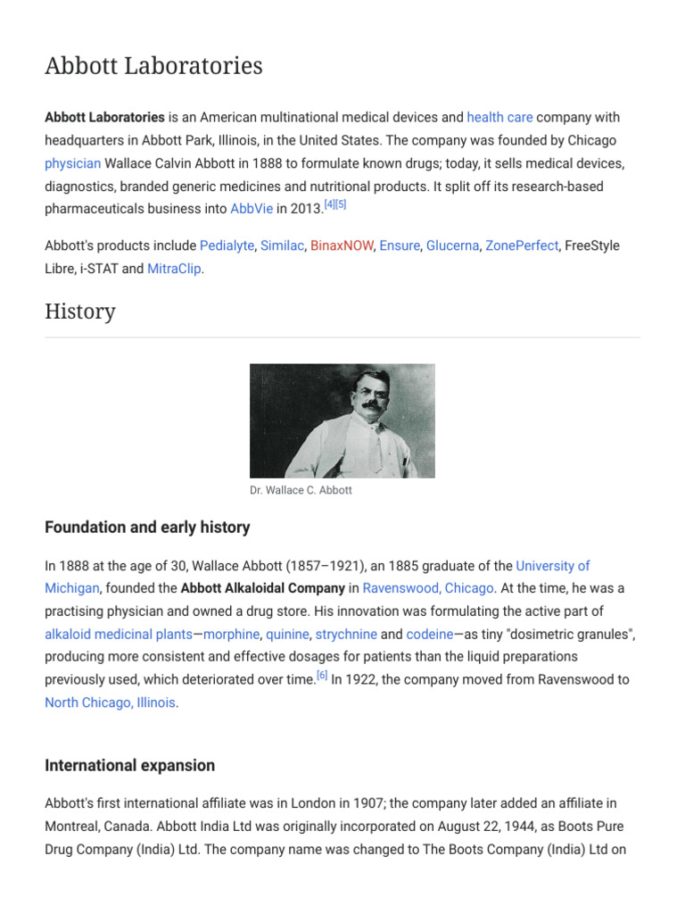 Overview of Abbott Laboratories History | PDF | Abbott Laboratories