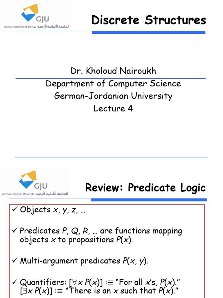 CS 201 Lecture 4 - Quantifiers | PDF | Syntax (Logic) | Mathematics