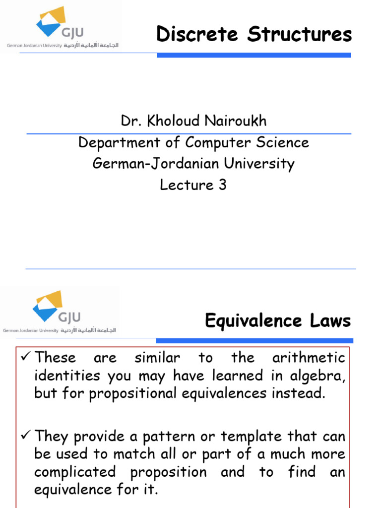 CS 201 Lecture 3 - Logic Laws | PDF | Predicate (Grammar) | First Order Logic