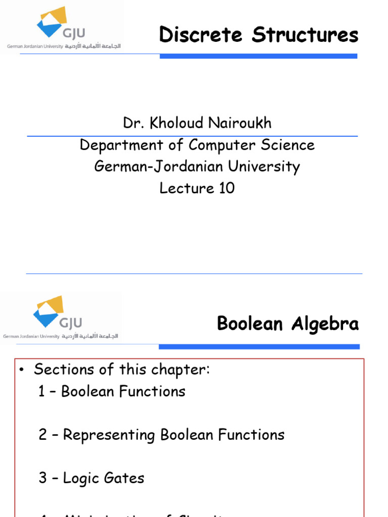 CS 201 Lecture 10 - Boolean Algebra | PDF | Boolean Algebra | Teaching Mathematics