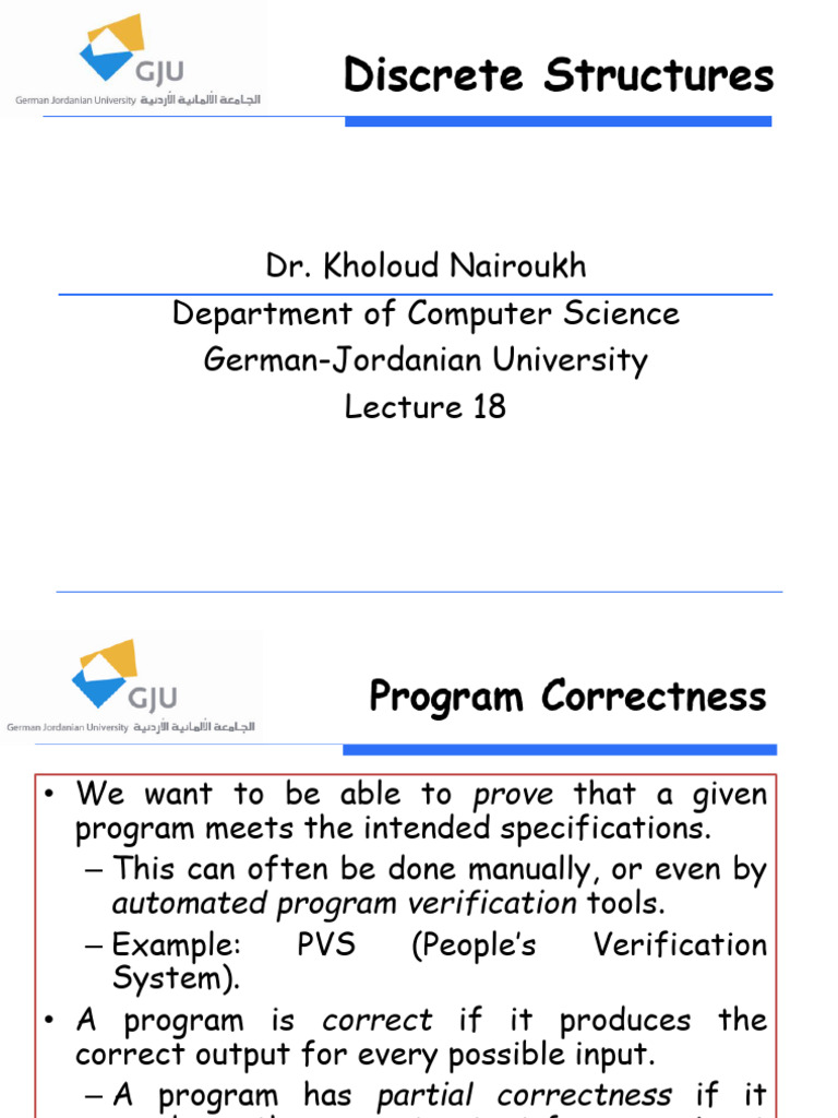 Cs 201 Lecture 18 Program Correctness Pdf Formal Verification Logic