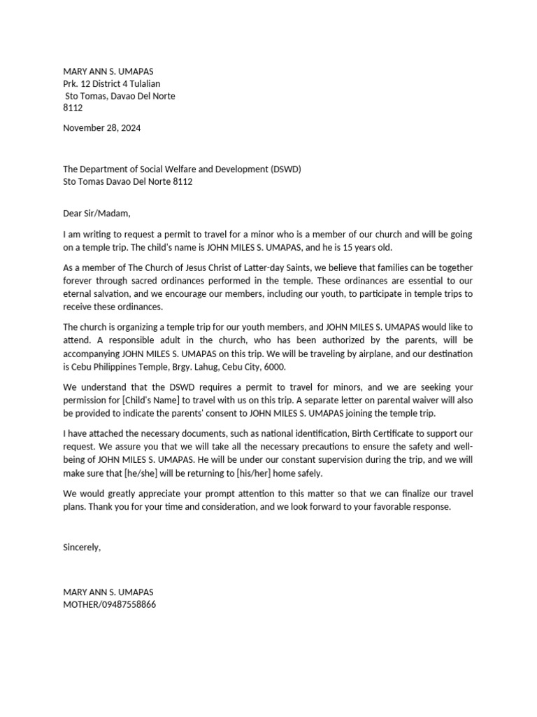 Letter To The DSWD 1 | PDF