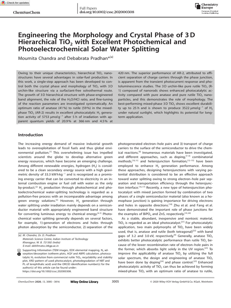 ChemSusChem - 2020 - Chandra - Engineering The Morphology and Crystal Phase of 3 D Hierarchical ...
