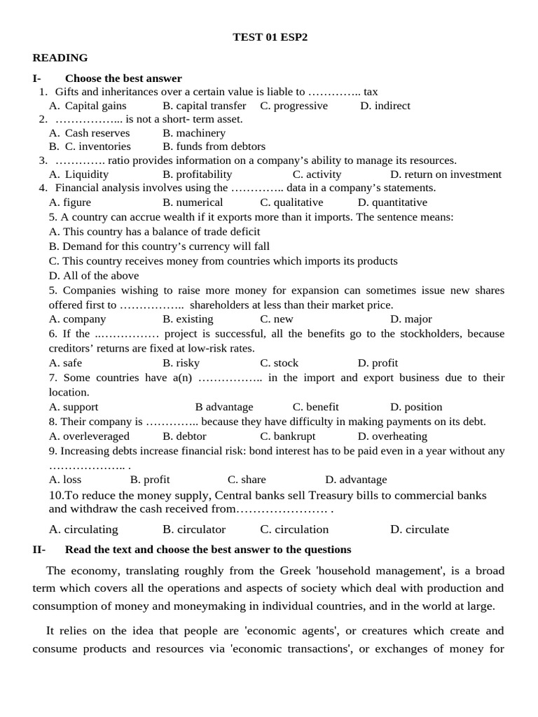 ESP2 Test 1 | PDF | Money | Economies