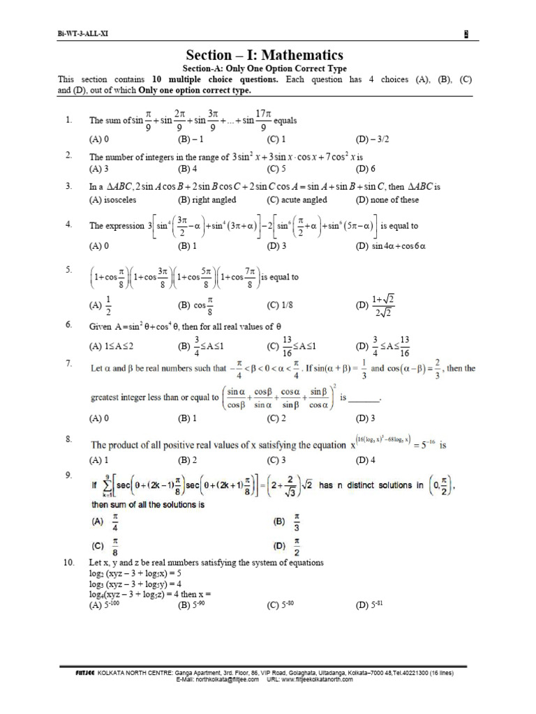CL-XI-Bi-WT-3-MATH | PDF | Elementary Mathematics | Mathematical Objects