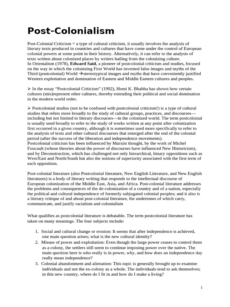 Postcolonialism - English Literature | PDF | Postcolonialism
