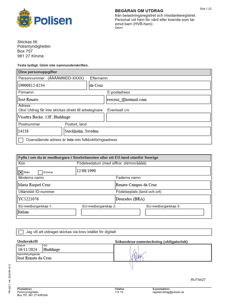 Polisens Blanketter 442-7 - Signed | PDF