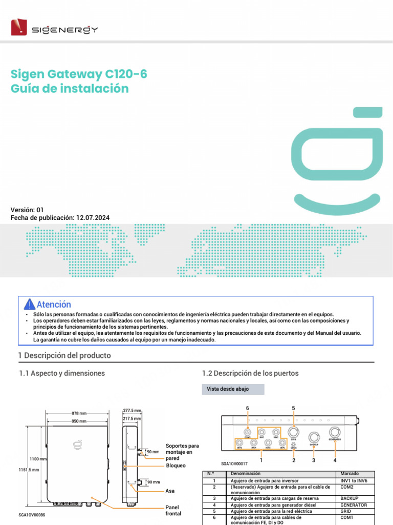 Sigen Gateway C120-6 Guía de Instalación - ES | PDF | Agua | Cambiar