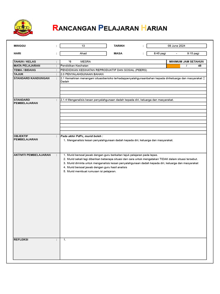 RPH m12 Syafiq - Ahad | PDF