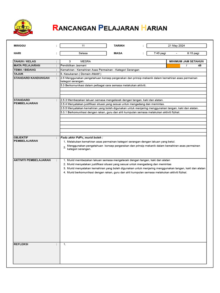 RPH M11 SYAFIQ Selasa - Google Sheets | PDF