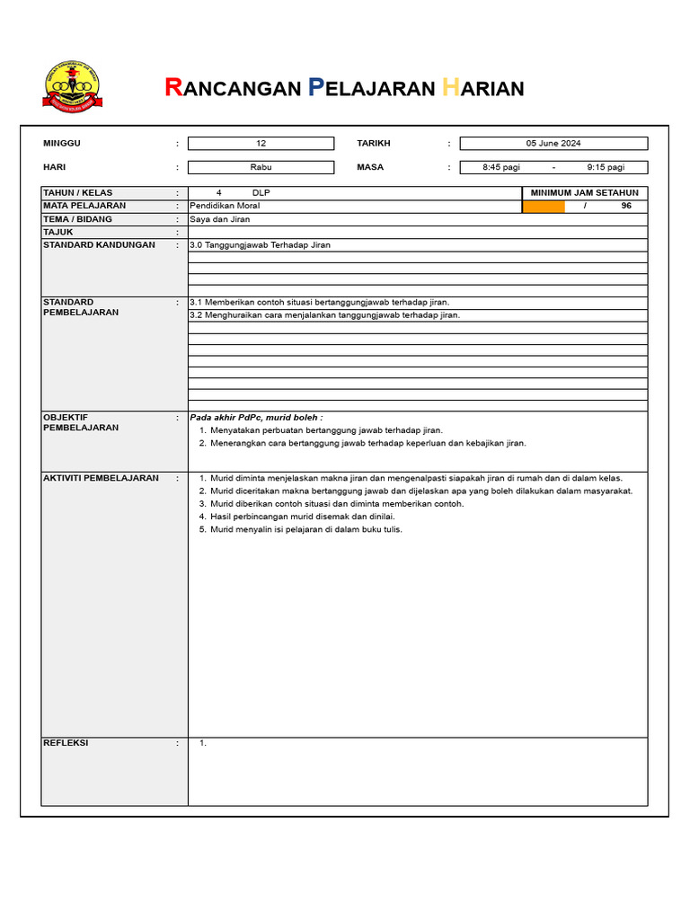 Rph m12 Syafiq - Rabu | PDF