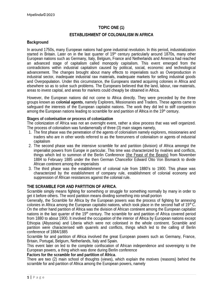 History-Notes F III 2023 | PDF | East Africa | British Empire