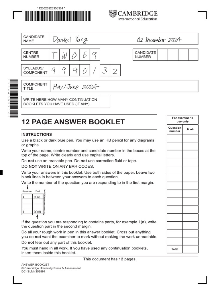 Cambridge Exam Answer Booklet | PDF