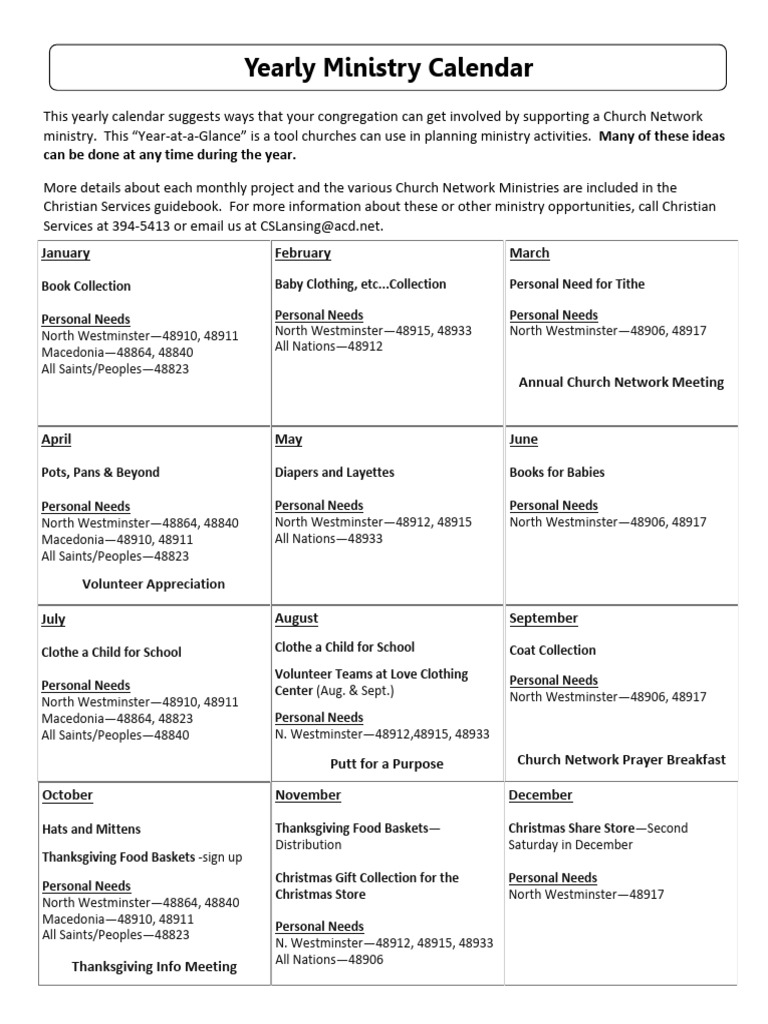 Yearly Ministry Calendar 2014 | PDF