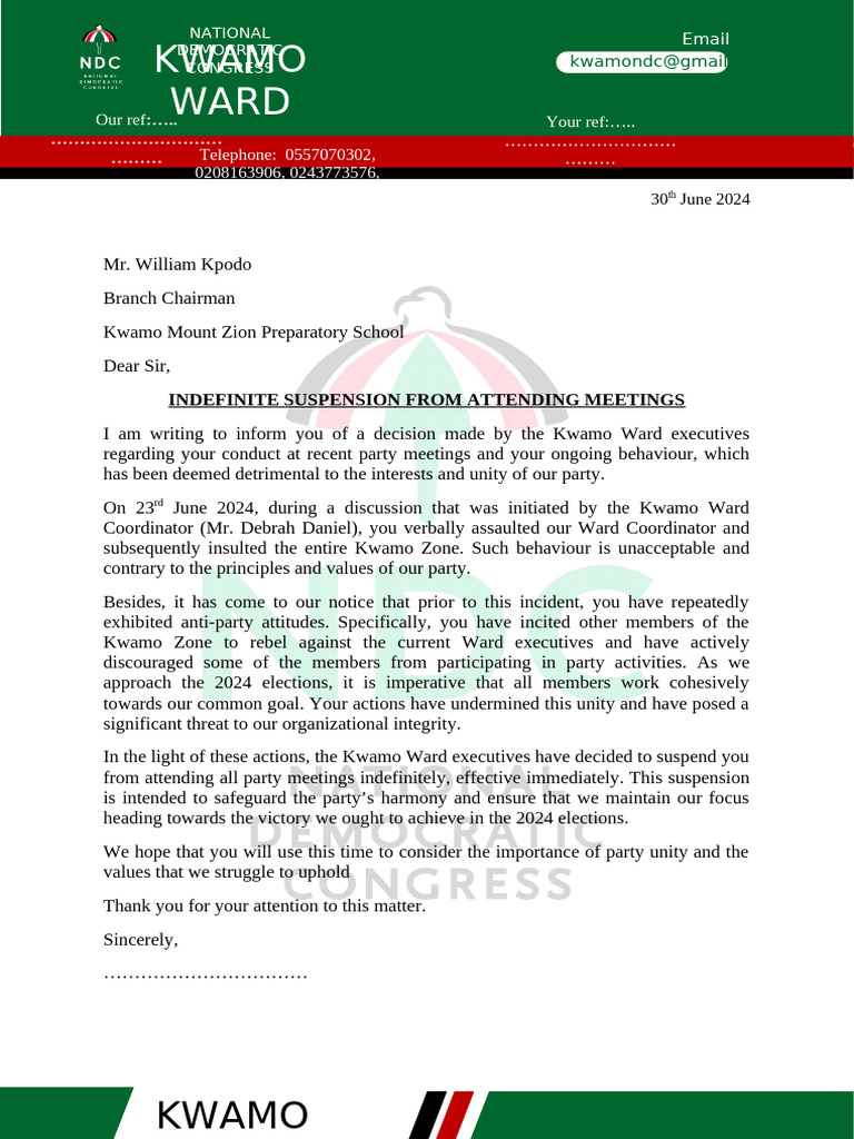Suspension of Mr. Kpodo William | PDF