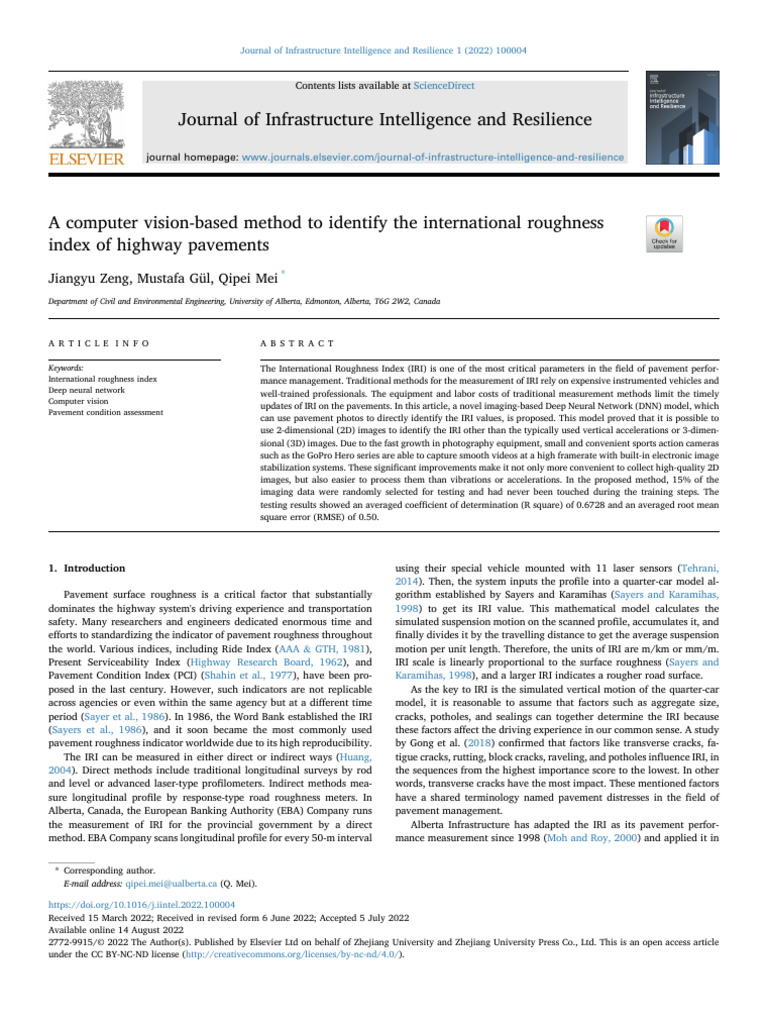 A Computer Vision Based Method To Identify The International Roughness Pdf Deep Learning 7631