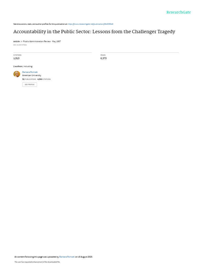 Romzek 1987 | PDF | Nasa | Space Shuttle Challenger