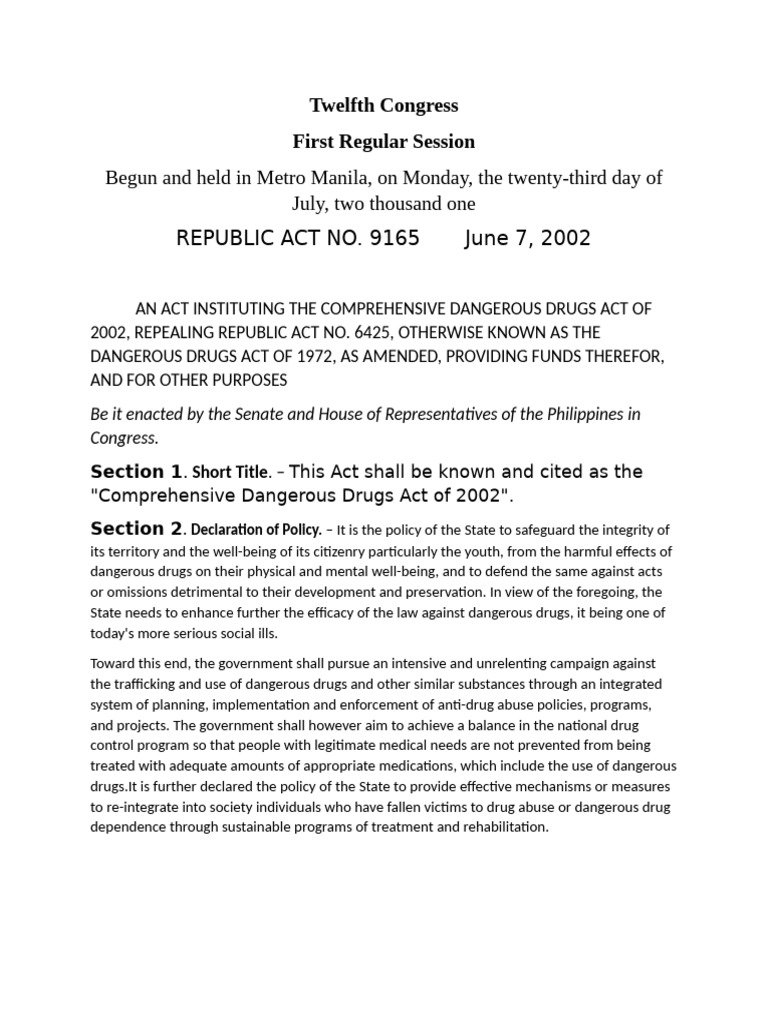 RA.9165 OR | PDF | Narcotic | Cannabis