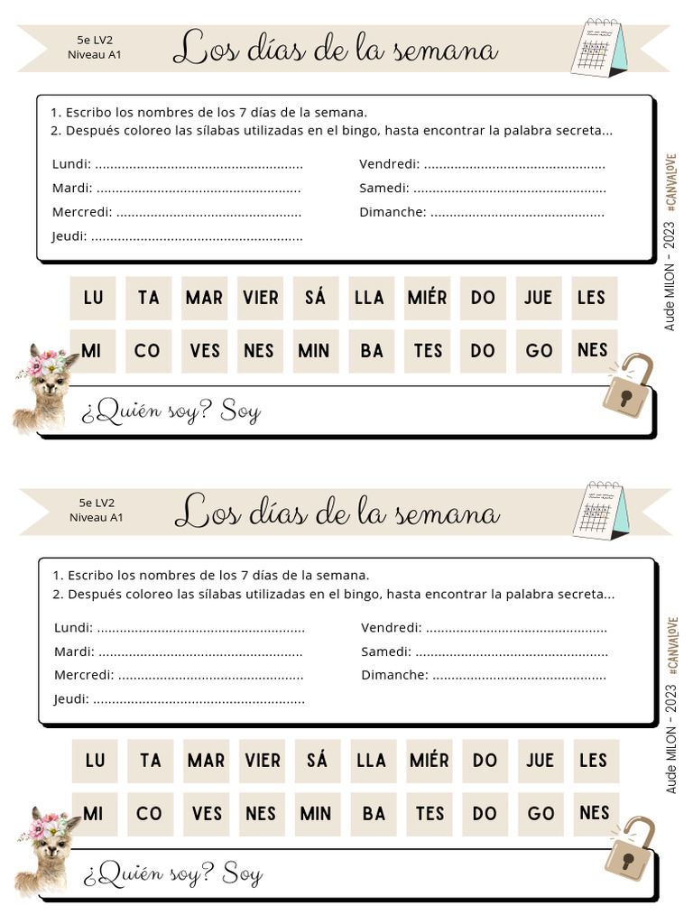 (5e) Los Días de La Semana | PDF