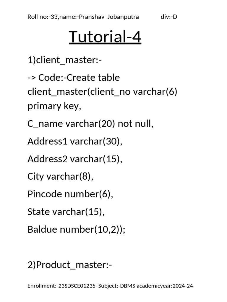 DBMS Tutorial_4 | PDF
