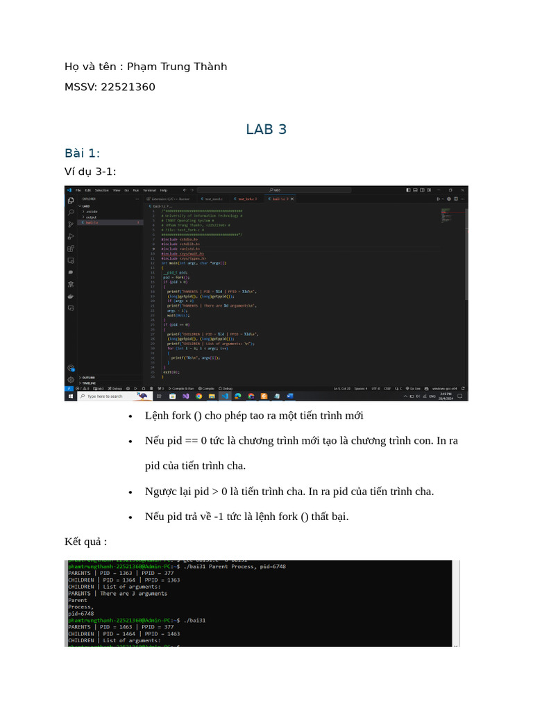 Họ và tên: Phạm Trung Thành MSSV: 22521360 | PDF