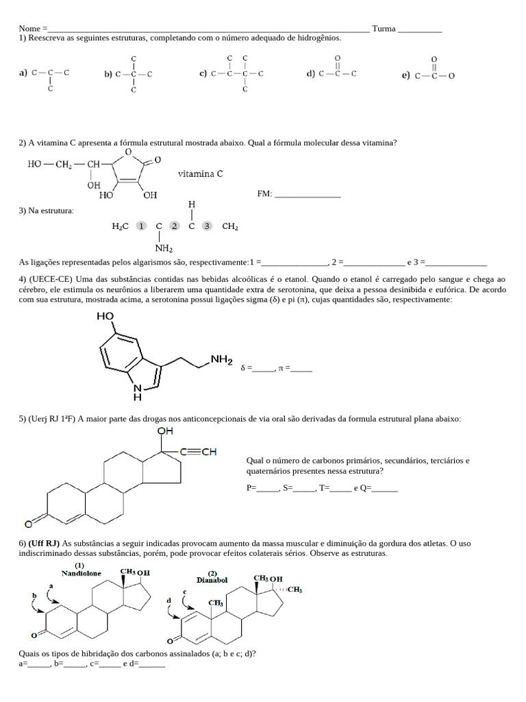 Estruturas Químicas e Fórmulas Moleculares | PDF