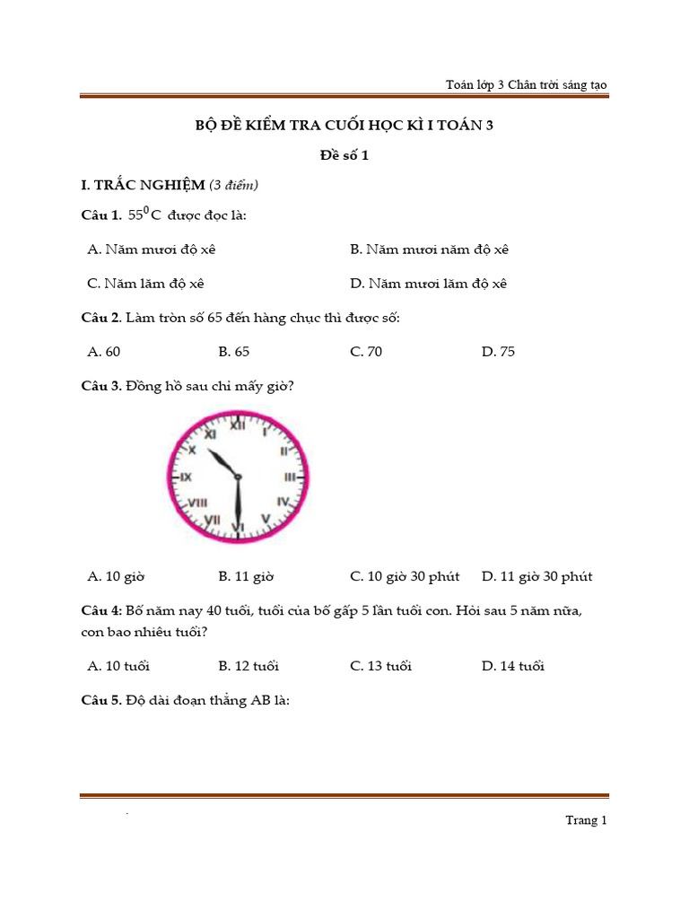 ĐỀ KIỂM TRA HỌC KÌ I LỚP 3 CTST-đầu ra | PDF