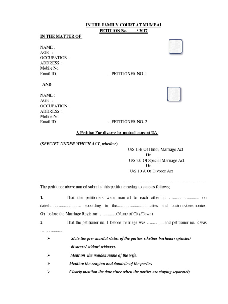 Petitoin Format - F (Mutual Consent) | PDF | Divorce | Marriage, Unions ...