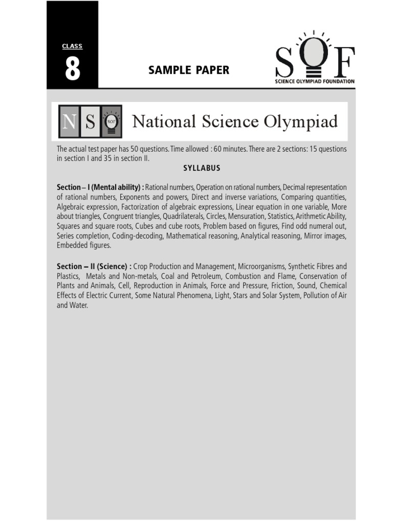 Preparing Students for the National Science Olympiad: Sample Test ...