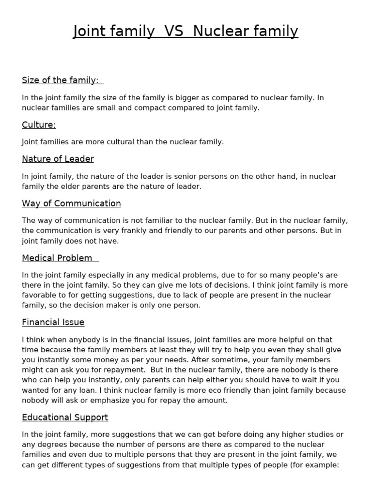 Joint Family VS Nuclear Family | PDF | Happiness | Social Psychology