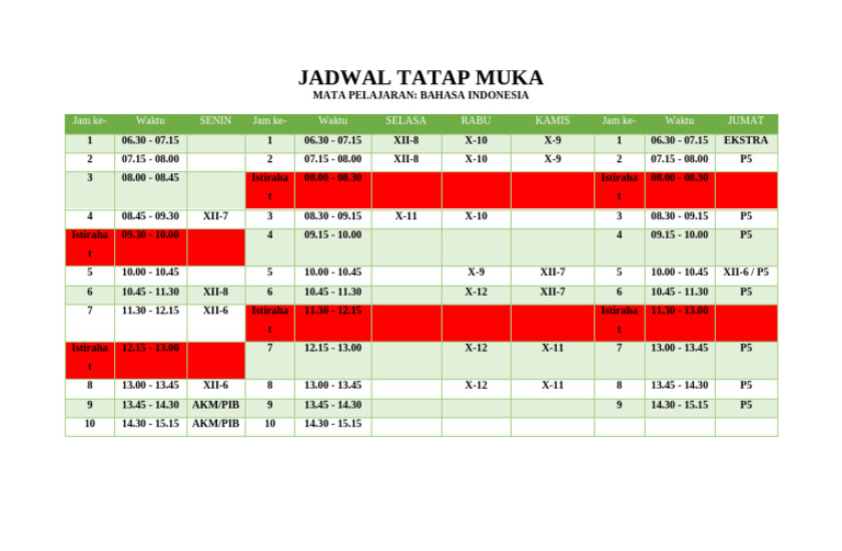 Jadwal Tatap Muka | PDF
