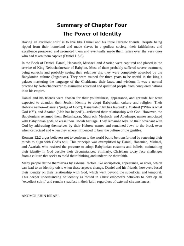 Summary of Chapter Four | PDF | Shadrach, Meshach, And Abednego | Daniel (Biblical Figure)