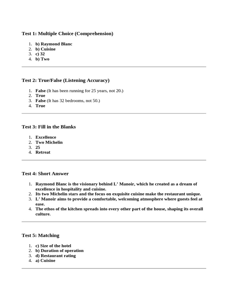Hospitality Excellence Quiz | PDF