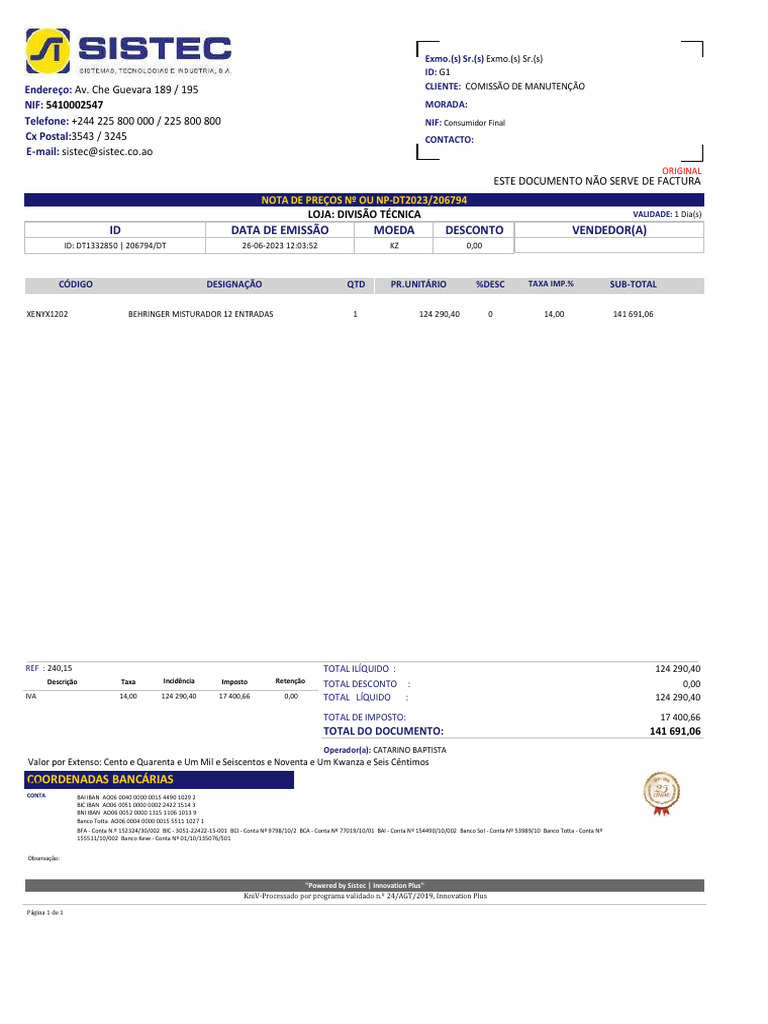 NP C - Factura proforma | PDF | Mercado de câmbio | Dinheiro