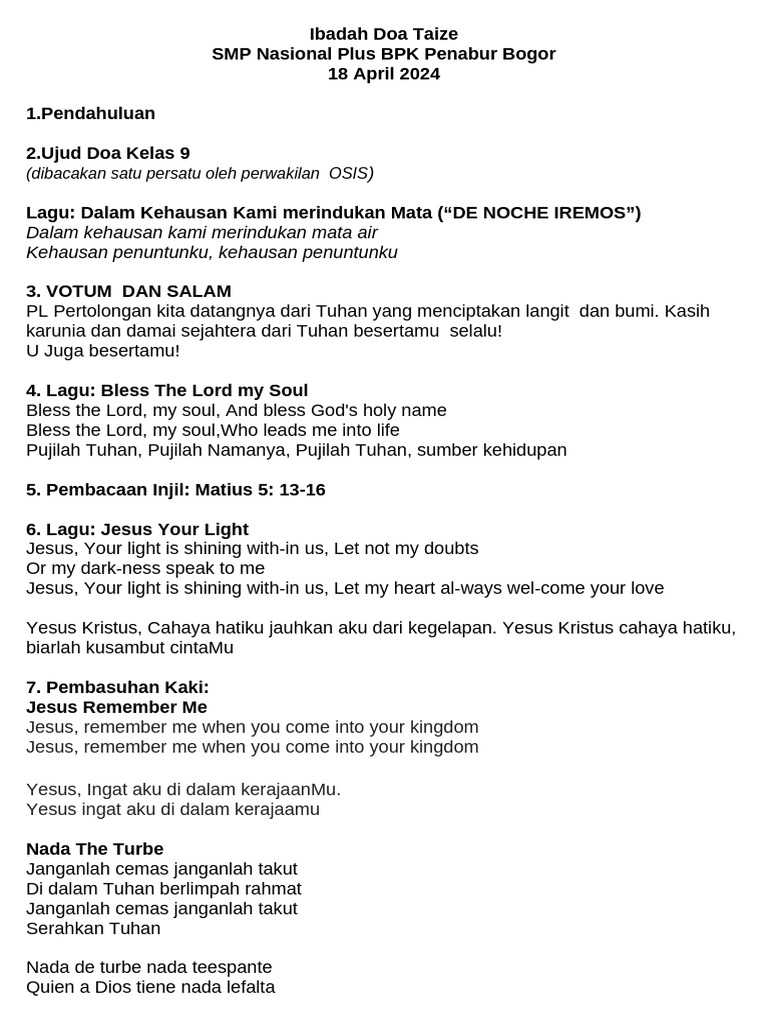 Ibadat Doa Taize 2024-1 | PDF