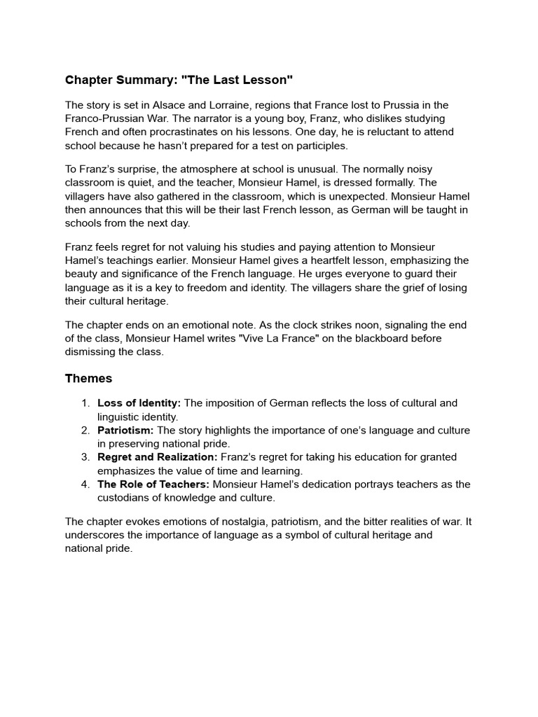 The Last Lesson/chapter Summary | PDF