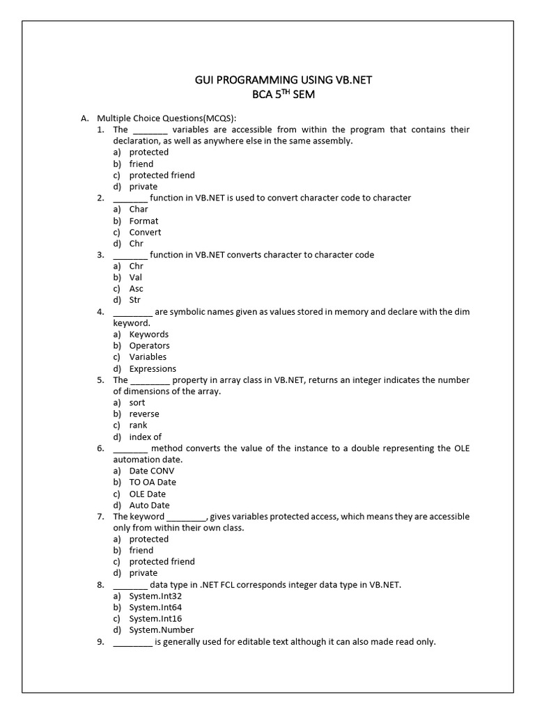 SUGGESTIVE QUESTIONS ON VB.NET | PDF