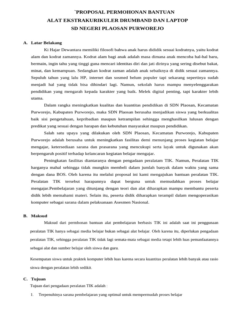 Proposal Permohonan Bantuan Tik | PDF