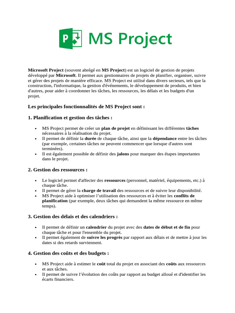 Introduction à Microsoft Project | PDF | Gestion de projet | Planification
