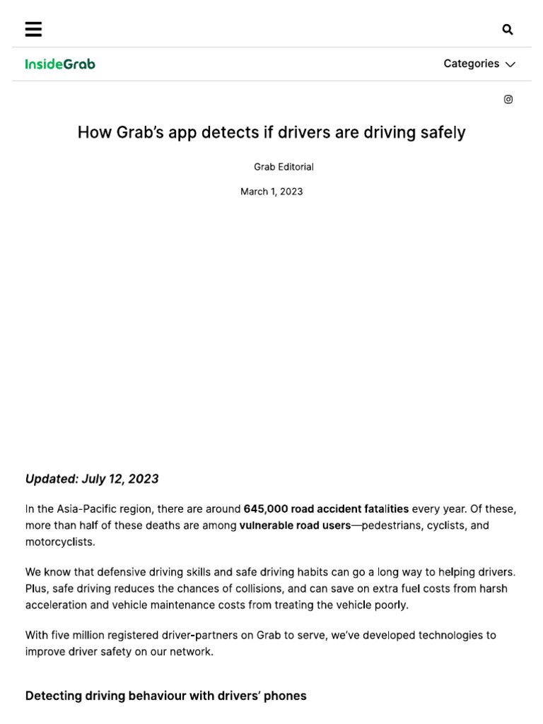 Grabmaps How Grab's App Detects If Drivers Are Driving Safely | PDF