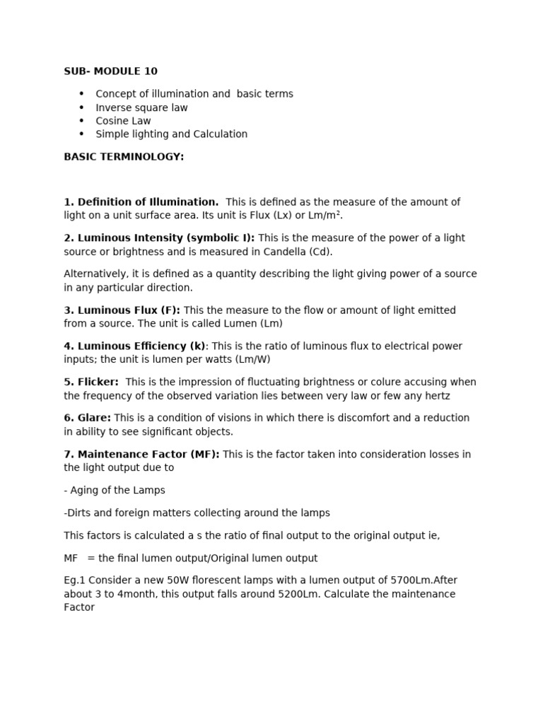 Illumination Concepts and Calculations | PDF
