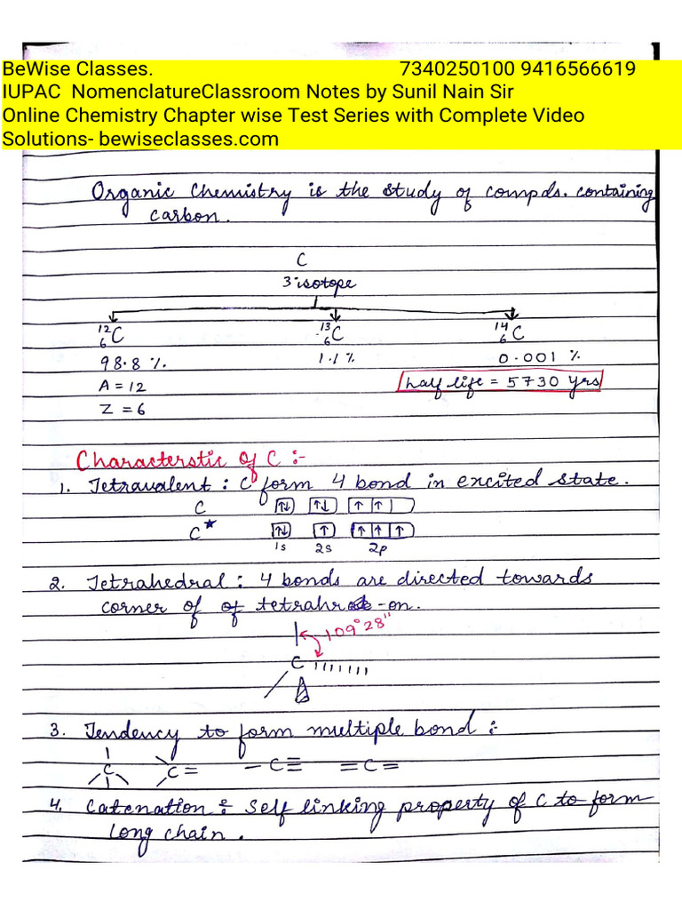 IUPAC Nomenclature Classroom Notes | PDF