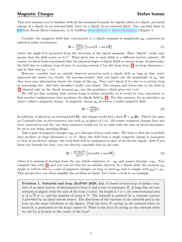 Magnetic Charges | PDF | Dipole | Force