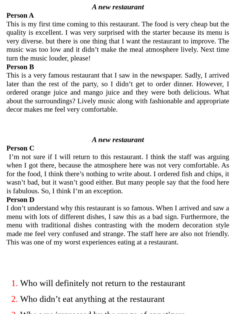 A New Restaurant | PDF