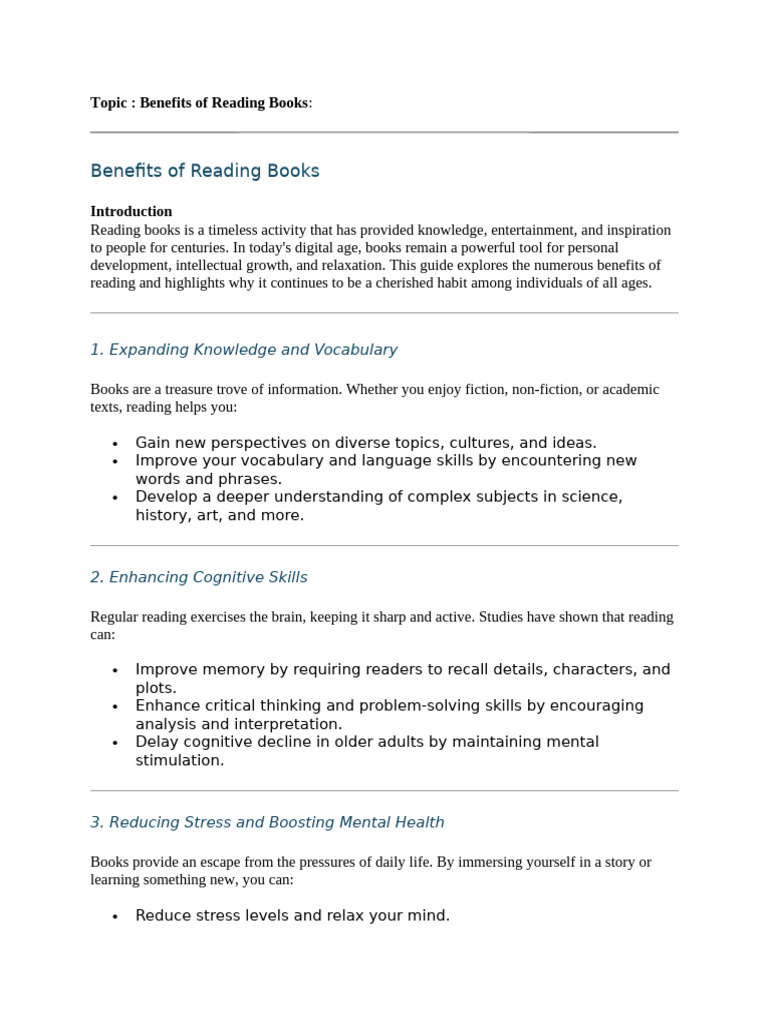Benefits of Reading Books | PDF | Creativity | Cognition